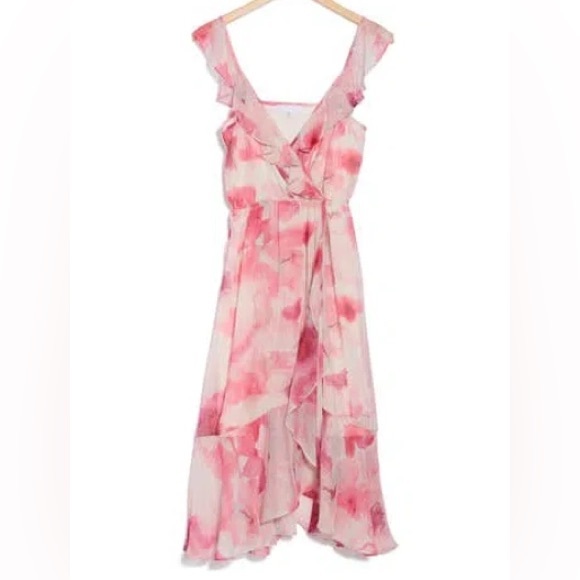 Socialite | Dresses | Socialite Ruffle Faux Wrap Chiffon Midi Dress In ...
